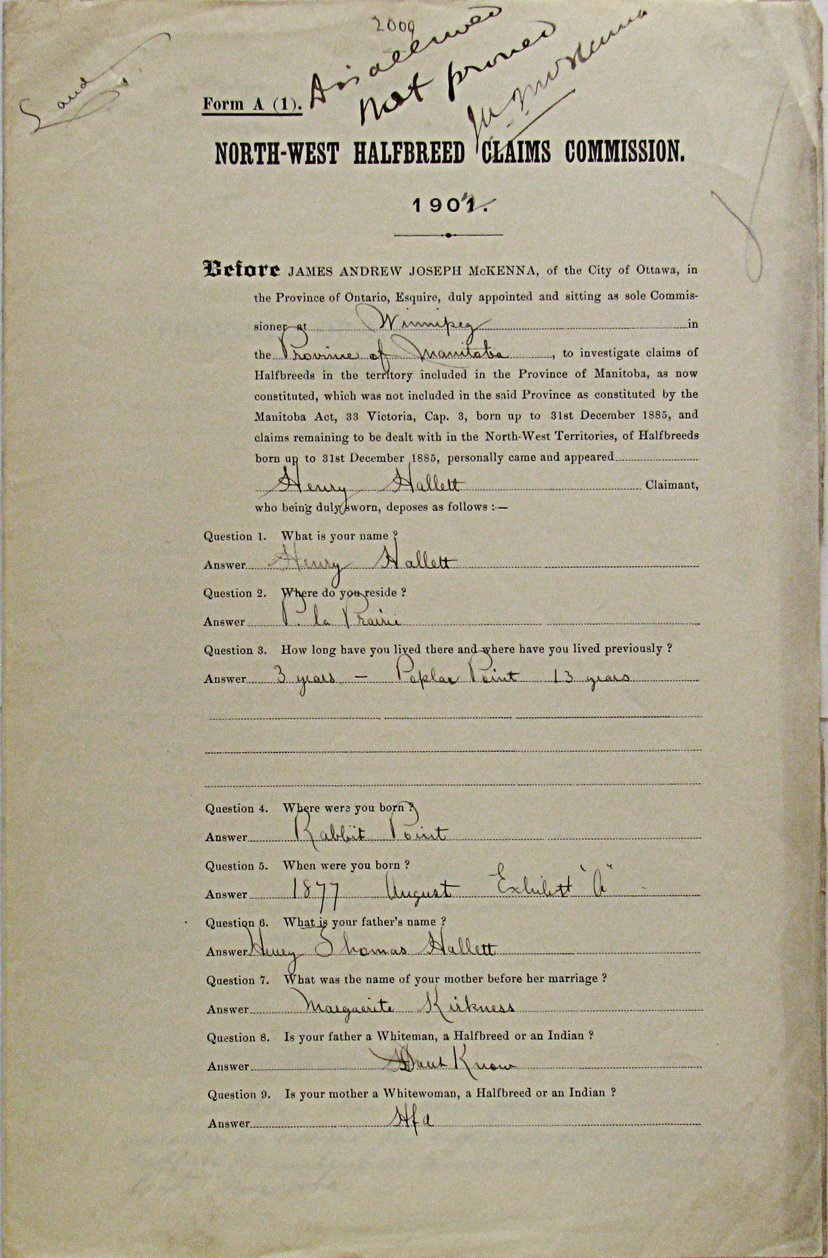 Métis National Historical Online Database